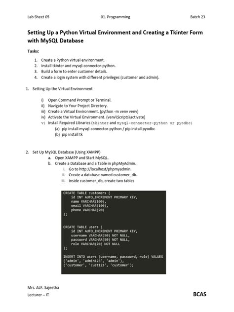 Setting Up A Python Virtual Environment And Creating A Tkinter Form With Mysql Database Pdf