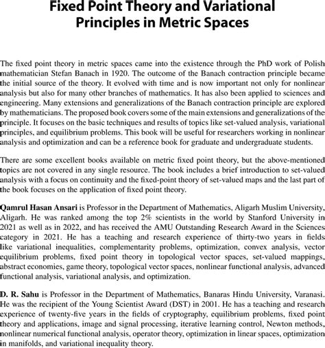 Frontmatter Fixed Point Theory And Variational Principles In Metric Spaces