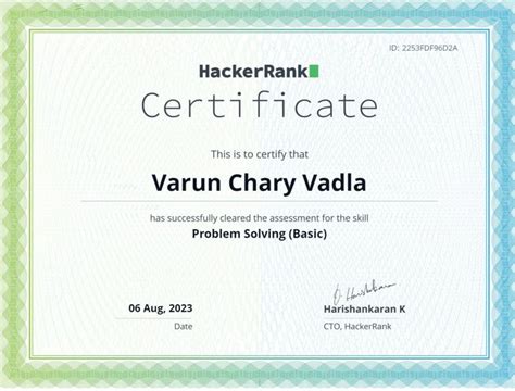 Varun Chary Vadla On Linkedin Hackerrank Certification Problemsolving Continuouslearning
