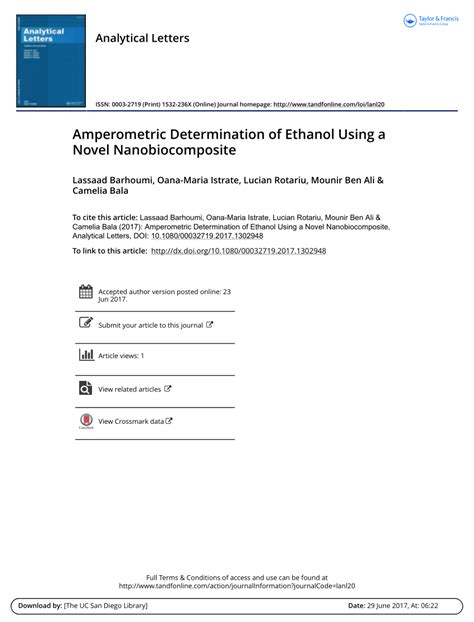 Pdf Amperometric Determination Of Ethanol Using A Novel Nanobiocomposite
