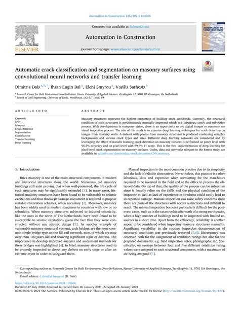 Pdf Automatic Crack Classification And Segmentation On Masonry Surfaces Using Convolutional