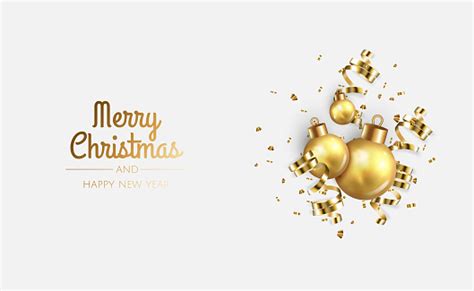 새해 복 많이 받으세요 그리고 메리 크리스마스 현실적인 휴일 공이 있는 배경 흰색과 금색 크리스마스 공 반짝이는 색종이와 금 눈송이 가문비나무에 대한 스톡 벡터 아트 및