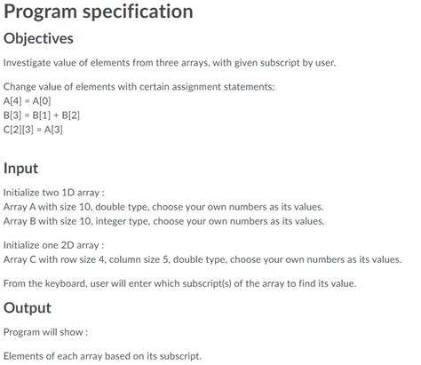 Solved Program Specification Objectives Investigate Value Of Elements 1 Answer