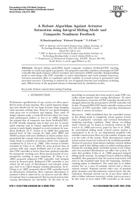 A Robust Algorithm Against Actuator Saturation Using Integral Sliding Mode And Composite
