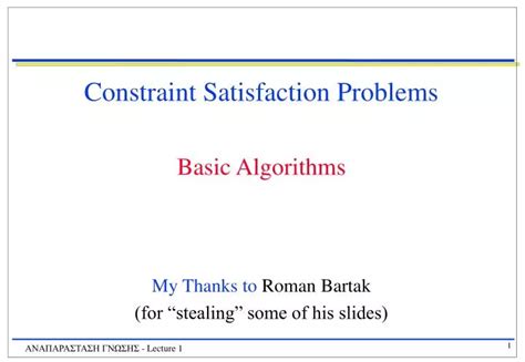 Ppt Constraint Satisfaction Problems Basic Algorithms My Thanks To
