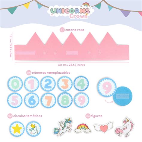 Corona De Cumpleaños Con Unicornios De Fieltro Con Números Del 0 Al 9