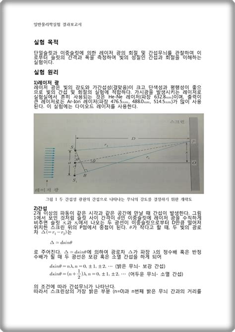 일반물리학실험 슬릿에 의한 빛의 간섭과 회절 결과보고서