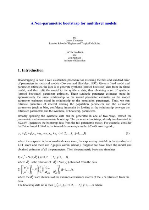 Pdf A Non Parametric Bootstrap For Multilevel Models Non Parametric