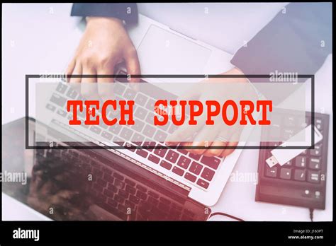 Hand And Text Tech Support With Vintage Background Technology Concept