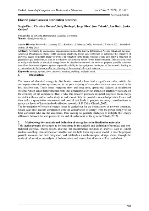 PDF Electric Power Losses In Distribution Networks