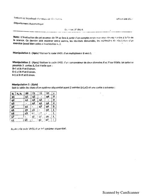 Exam Tp Vhdl Et Solution Pdf