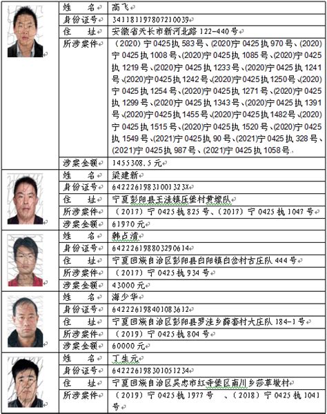 宁夏一法院征集这40名失信被执行人财产线索！彭阳县