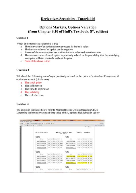 Tutorial 6 Qanda Derivatives Securities Tutorial Options Markets Options Valuation From