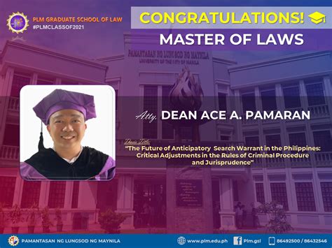 Plm Graduate School Of Law 𝐀𝐭𝐭𝐲 𝐃𝐄𝐀𝐍 𝐀𝐂𝐄 𝐀 𝐏𝐀𝐌𝐀𝐑𝐀𝐍 𝐋𝐋𝐌 Thesis Title “𝑇ℎ𝑒 𝐹𝑢𝑡𝑢𝑟𝑒 𝑜𝑓