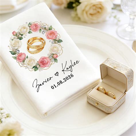 Personalized Watercolor Rings Eucalyptus Leaf Wreath Napkin With Name