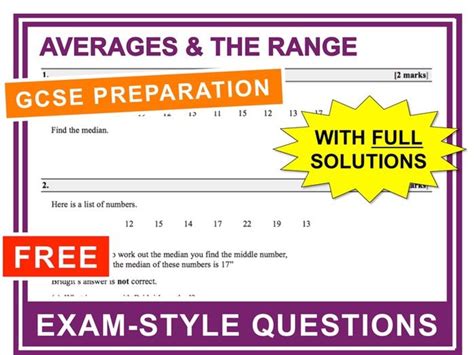 Gcse 9 1 Exam Question Practice Averages The Range Teaching Resources