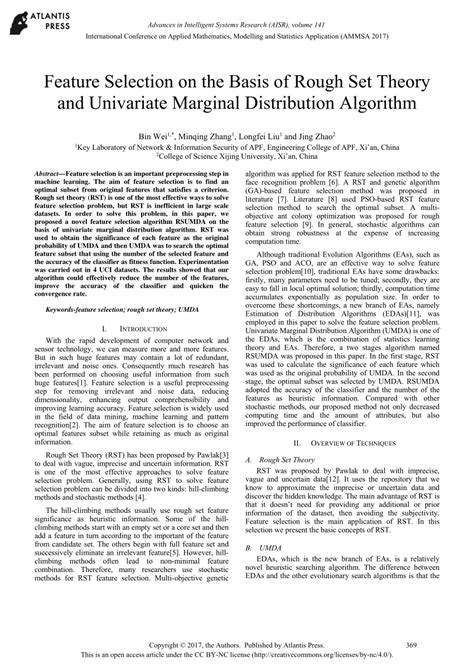 Pdf Feature Selection On The Basis Of Rough Set Theory And Univariate
