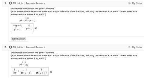 Solved 01 Points Previous Answers My Notes Decompose The Function