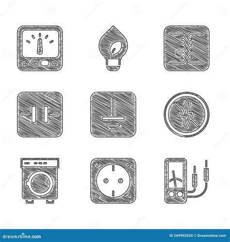 Set Electrical Symbol Ground Outlet Ampere Meter Multimeter No Lightning Washer