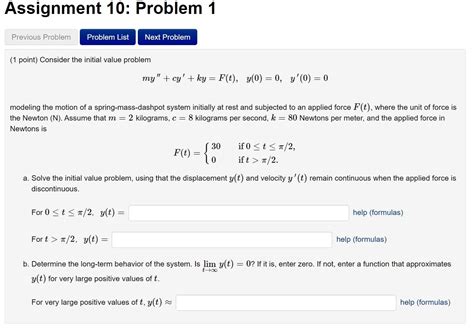 Solved Assignment 10 Problem 1 Previous Problem Problem