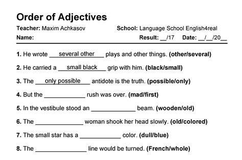 Order Of Adjectives Exercises