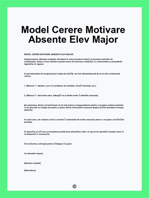 Model Cerere Motivare Absente Elev Major