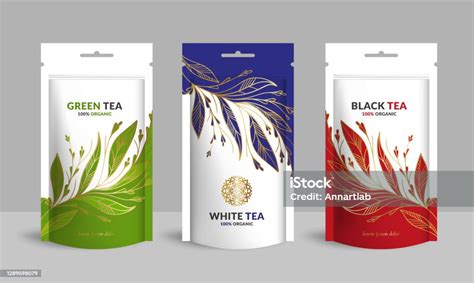 지퍼 파우치 백 모형을 사용한 차 포장 디자인 빈티지 벡터 장식 템플릿 우아하고 고전적인 요소 음식 음료 및 기타 패키지 유형에 적합합니다 배경 과 벽지에 사용할 수