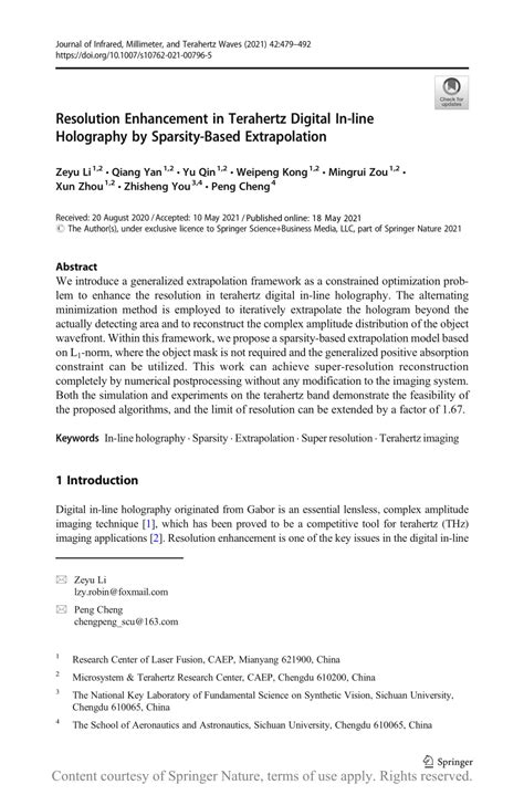 Resolution Enhancement In Terahertz Digital In Line Holography By Sparsity Based Extrapolation