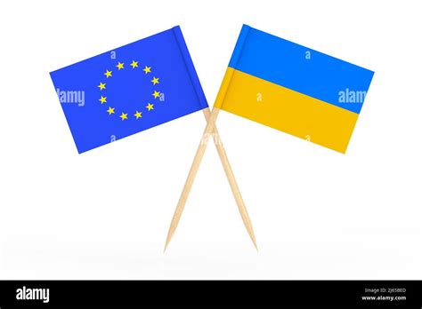 Mini Paper Ukraine And European Union Pointer Flags On A White