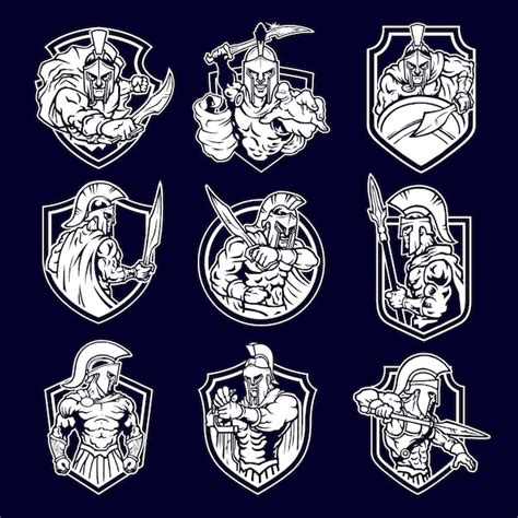 스파르타 전사 마스코트 로고 엠 블 럼 프리미엄 벡터
