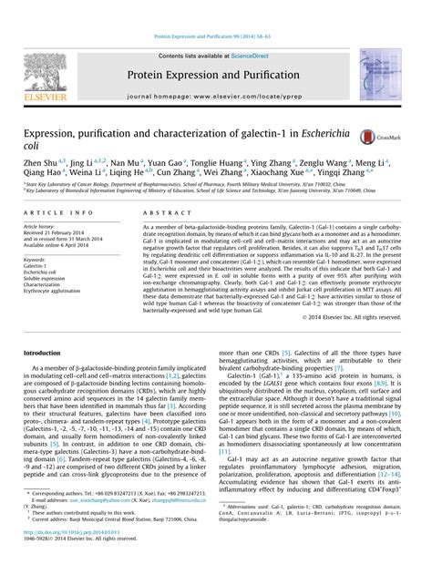 Pdf Expression Purification And Characterization Of Galectin 1 In Escherichia Coli