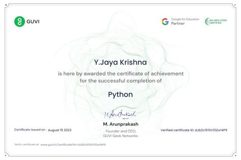 Earned Python Basic Certificate Jayakrishna Yarlagadda Posted On The