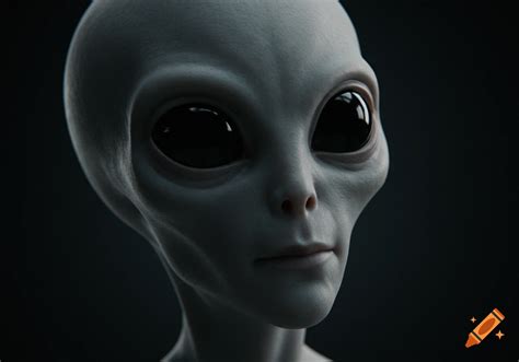 Close Up Photorealistic Portrait Of A Grey Alien With Large Black Eyes