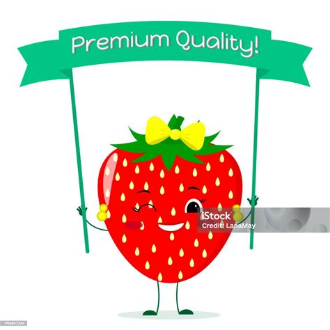 노란 나비와 귀걸이 귀여운 딸기 만화 문자입니다 미소 프리미엄 품질 포스터를 보유 하 고 건강한 생활방식에 대한 스톡 벡터 아트 및 기타 이미지 건강한 생활방식 건강한