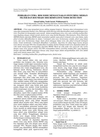 Perbaikan Citra Ber Noise Menggunakan Switching Median Filter Dan Boundary Discriminative Noise