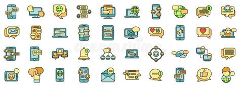 messaging network icons set vector color line stock vector
