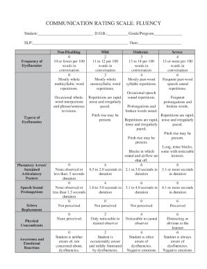 Fillable Online Communication Rating Scale Speech Sound Production Fax