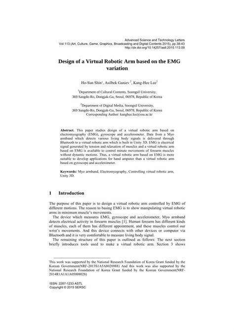 Pdf Design Of A Virtual Robotic Arm Based On The Emg Proceedings