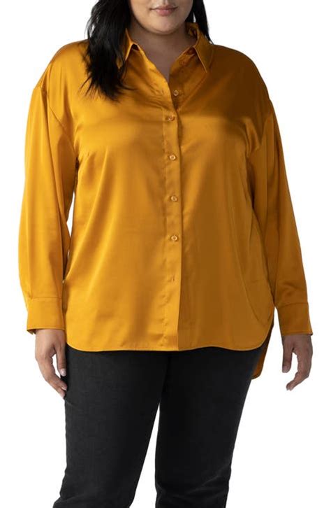 Oversized Satin Button Front Blouse Plus Size