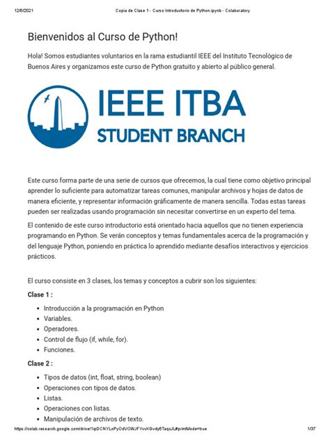 Clase 1 Curso Introductorio De Python Ipynb Colaboratory Pdf Python Lenguaje De