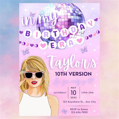 Taylor Swift Birthday Invitation Editable Ts Birthday Party Invite In