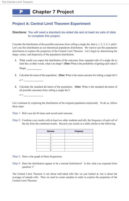 The Central Limit Theorem P Chapter Project Project Chegg