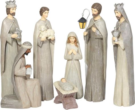 Dicksons Muted Grey Nativity 12 Inch Resin Table Top Figurine Set Of 7 Home And Kitchen