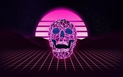 тапети череп неон Synthwave дигитално изкуство 2560x1600 Wallpapermaniac 1670557