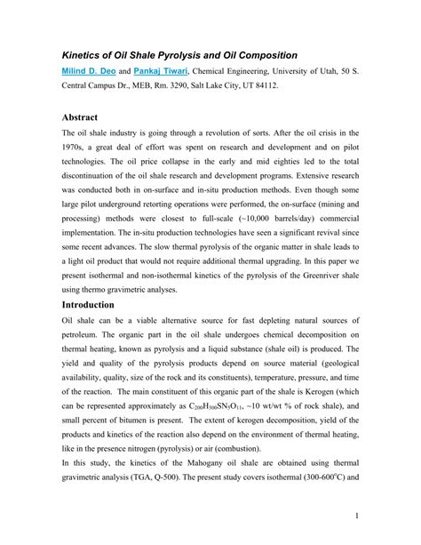 Pdf Kinetics Of Oil Shale Pyrolysis And Oil Composition