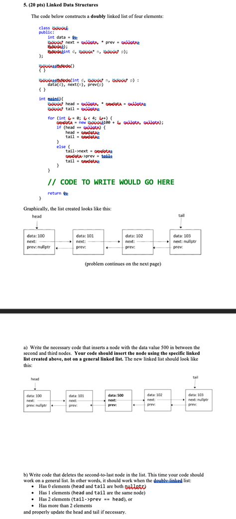 5 20 Pts Linked Data Structures The Code Below