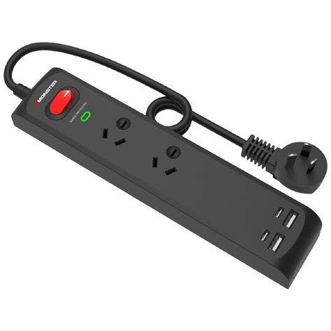 Monster 2 Socket 4 Usb Surge Protector Black Officeworks