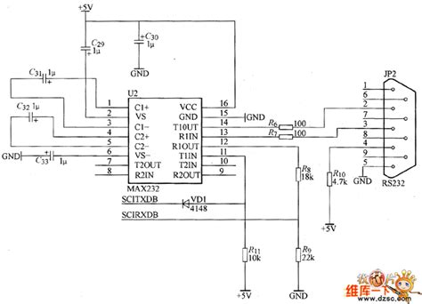 The Serial Communication Connector Circuit Of Tms320f2812 Amplifier Circuit Circuit Diagram