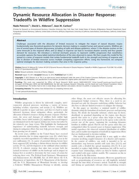 Pdf Dynamic Resource Allocation In Disaster Response Tradeoffs In Wildfire Suppression