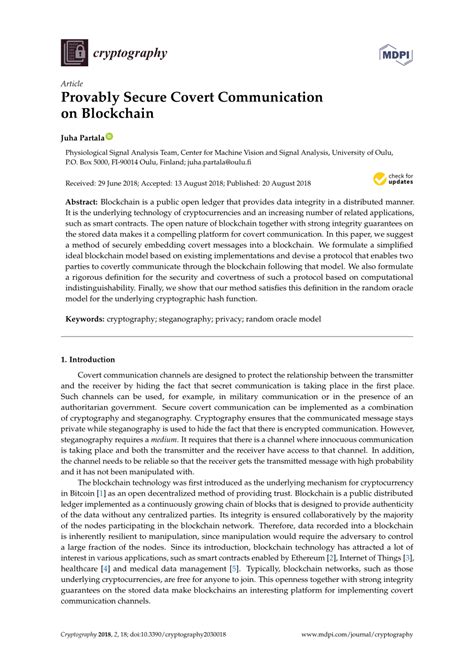 Pdf Provably Secure Covert Communication On Blockchain